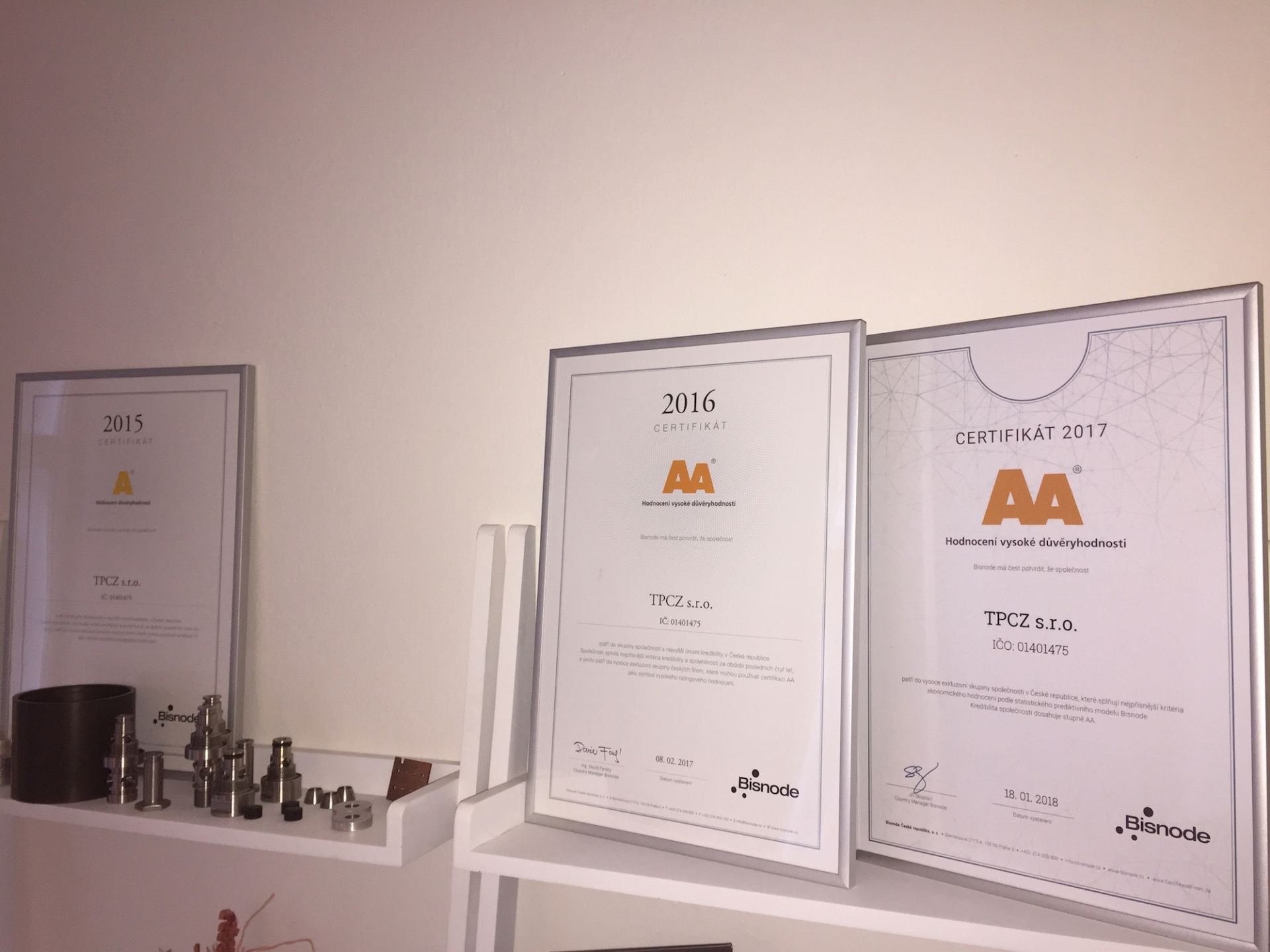 AA certificate – BOHEMIA metal part – supplier of metal parts